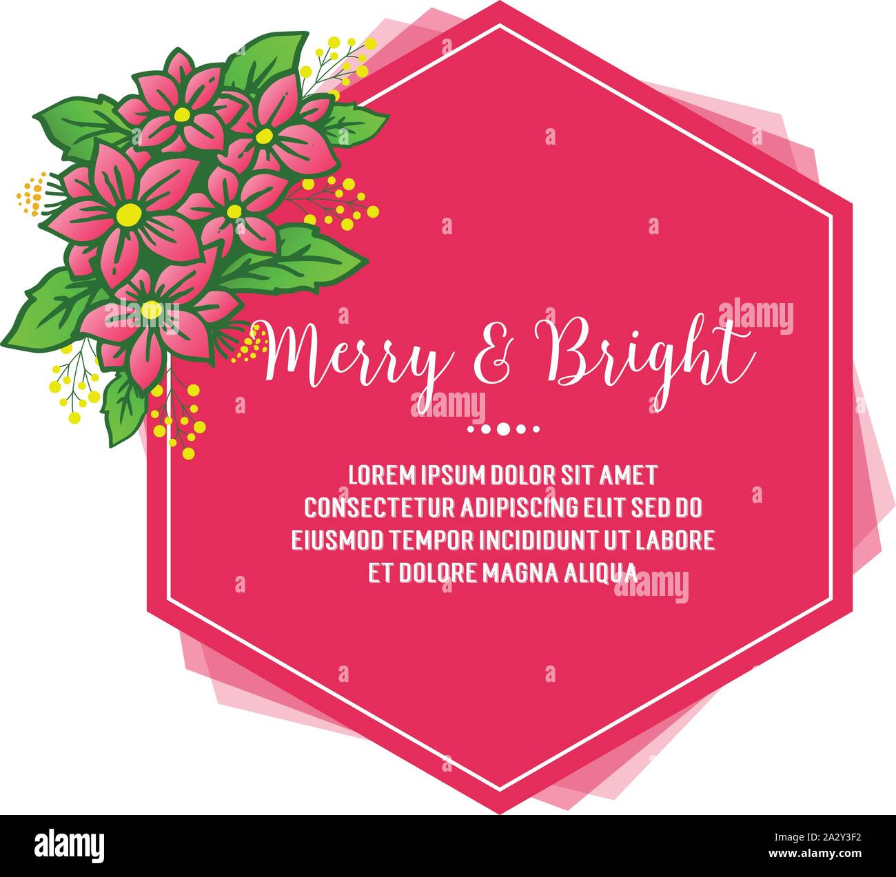 Lettering merry and bright, with design green leafy flower frame ...