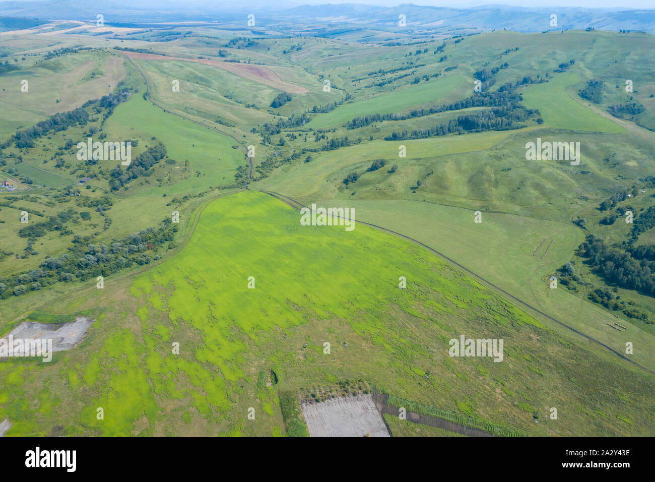 landscape of the ridge covered with green trees and view a valley ...