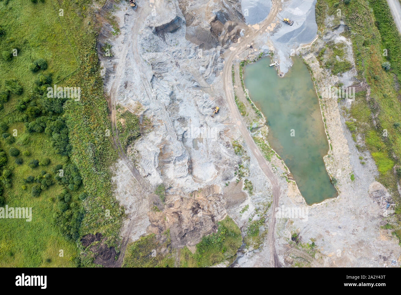Aerial view of a quarry for the extraction and laundering of minerals ...