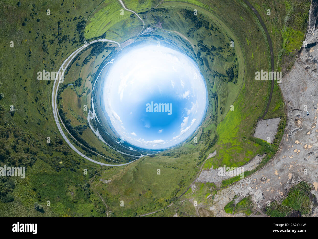 360 degree panoramic image of an abstract world turned inside out with ...