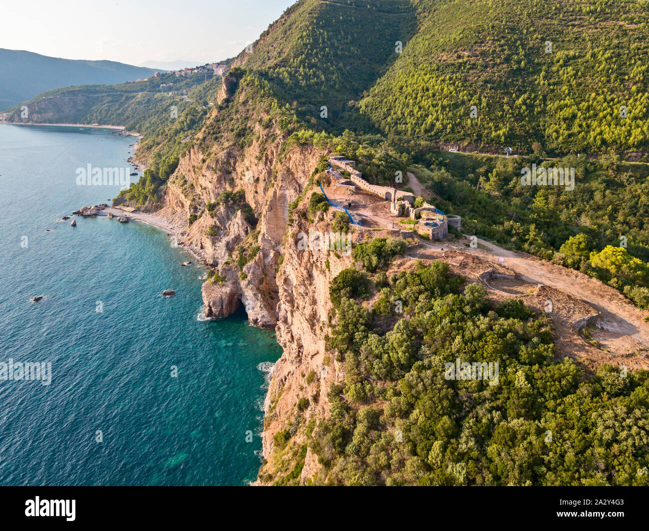 Aerial view of Mogren Fortress, Tvrdava Mogren, it is located on a ...