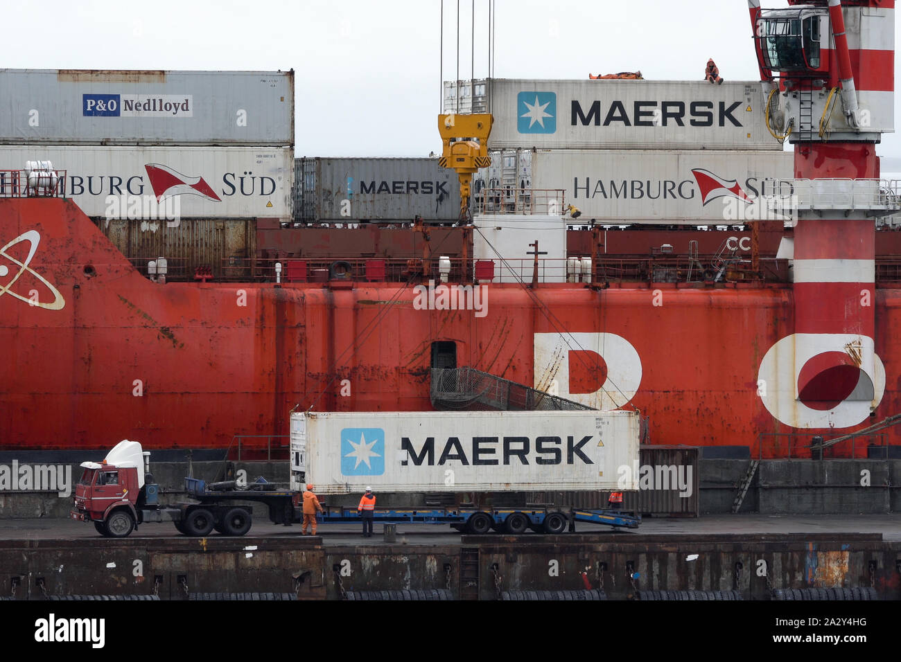 Crane unloaded container cargo ship Sevmorput - nuclear-powered ...