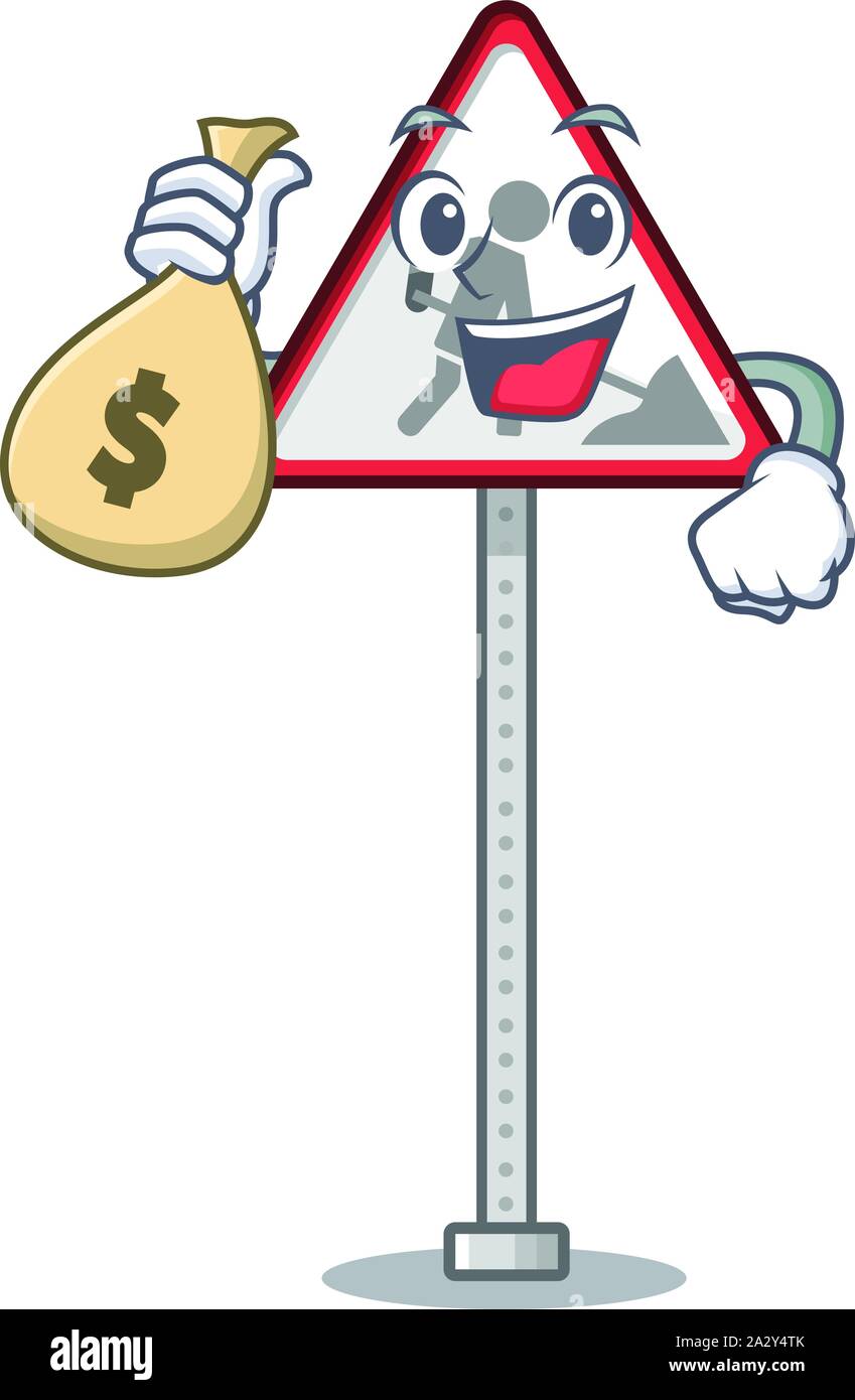 With money bag road work sign cartoon shape character Stock Vector ...