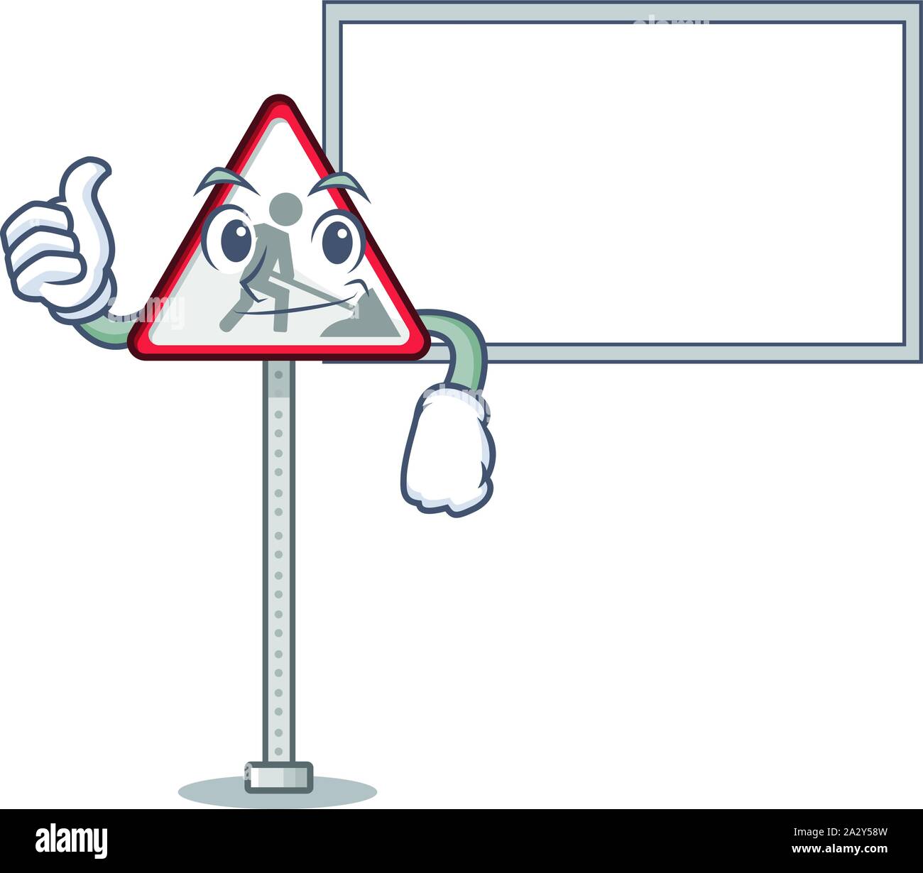 Thumbs up with board road work sign cartoon shape character Stock ...