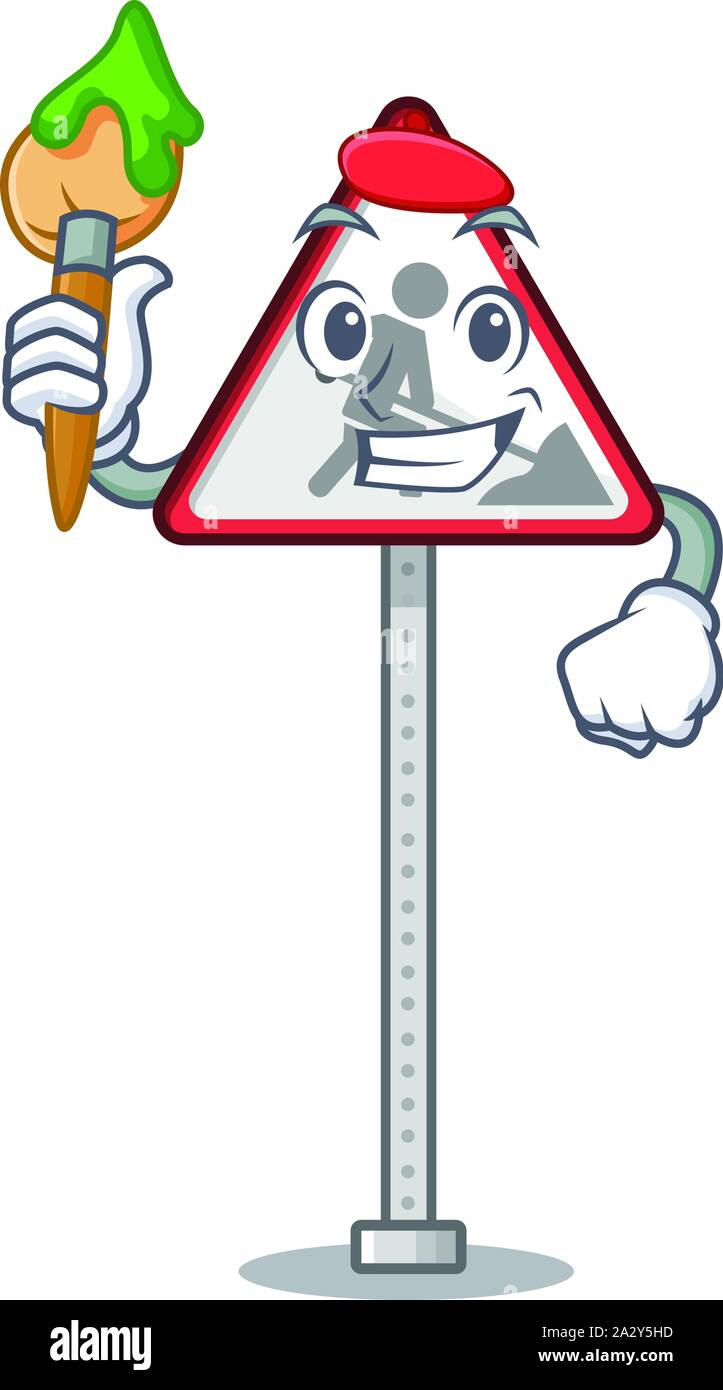 Artist road work sign cartoon shape character Stock Vector Image & Art ...