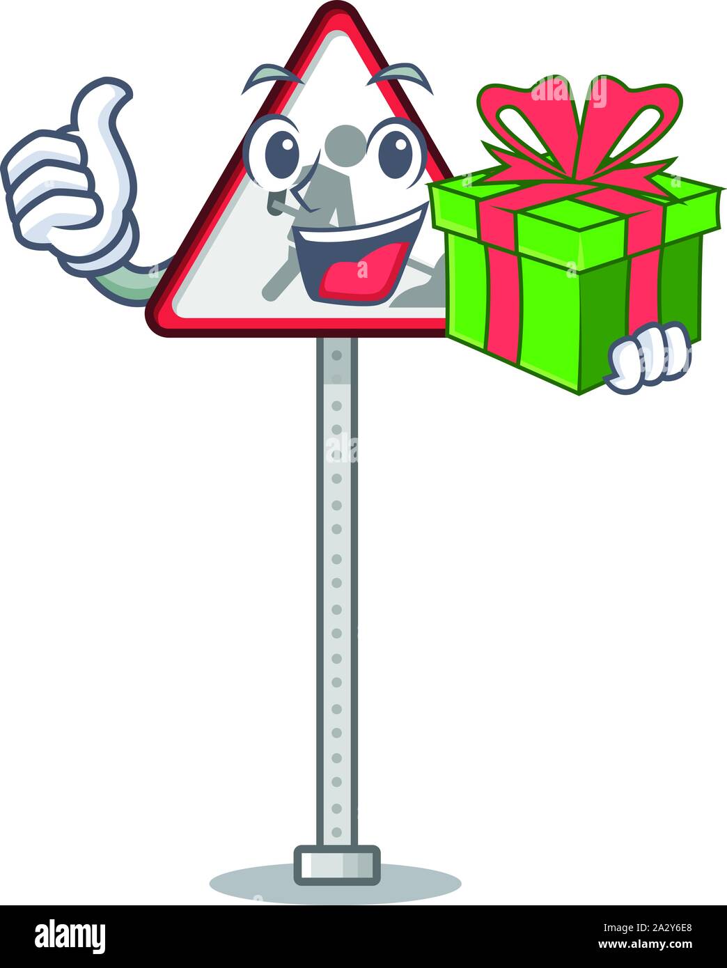 With gift road work sign isolated the cartoon Stock Vector Image & Art ...