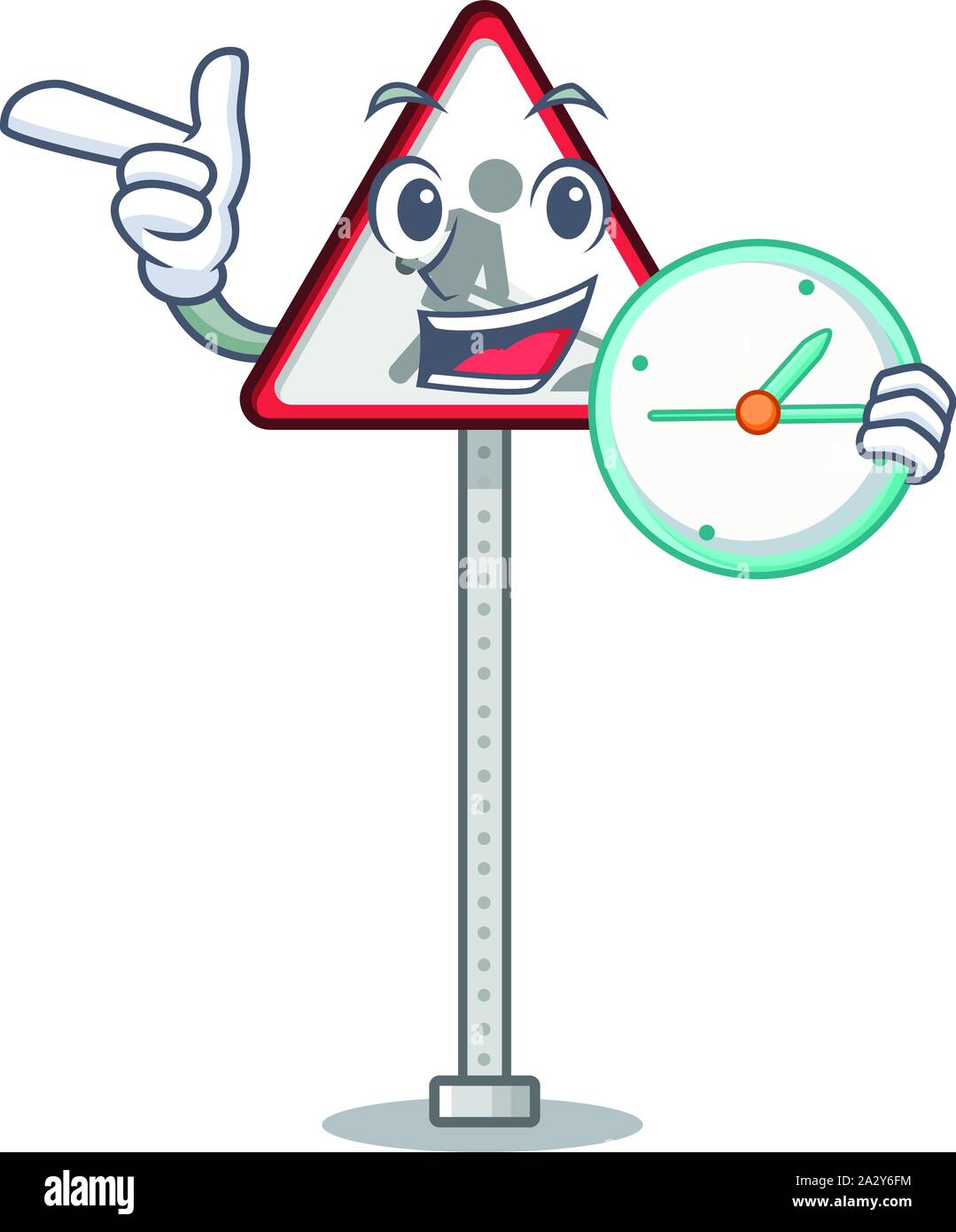 With clock road work sign roadside the character Stock Vector Image ...