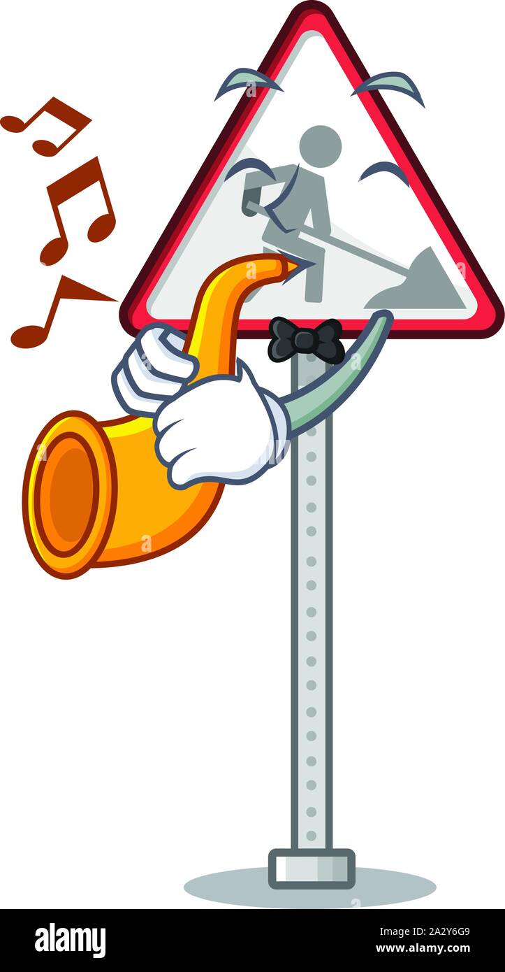 With trumpet road work sign isolated the cartoon Stock Vector Image ...