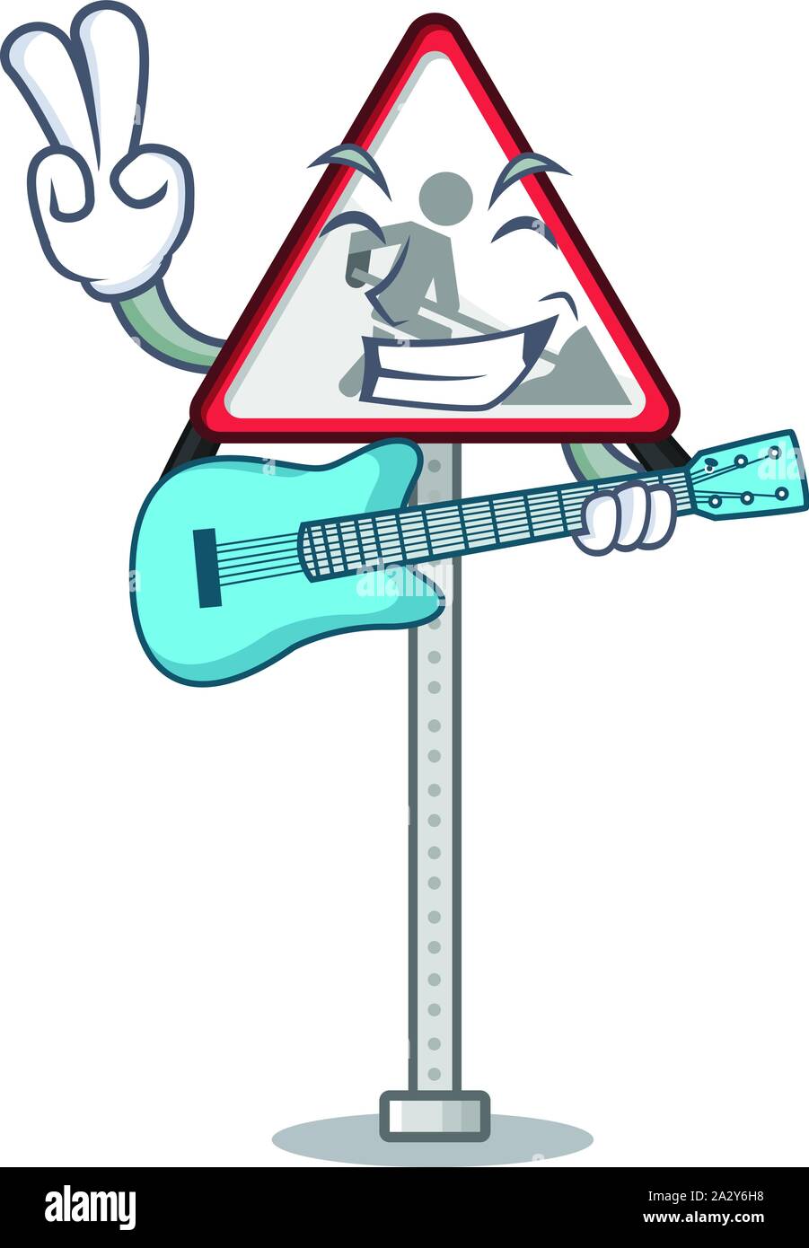With guitar road work sign isolated the cartoon Stock Vector Image ...