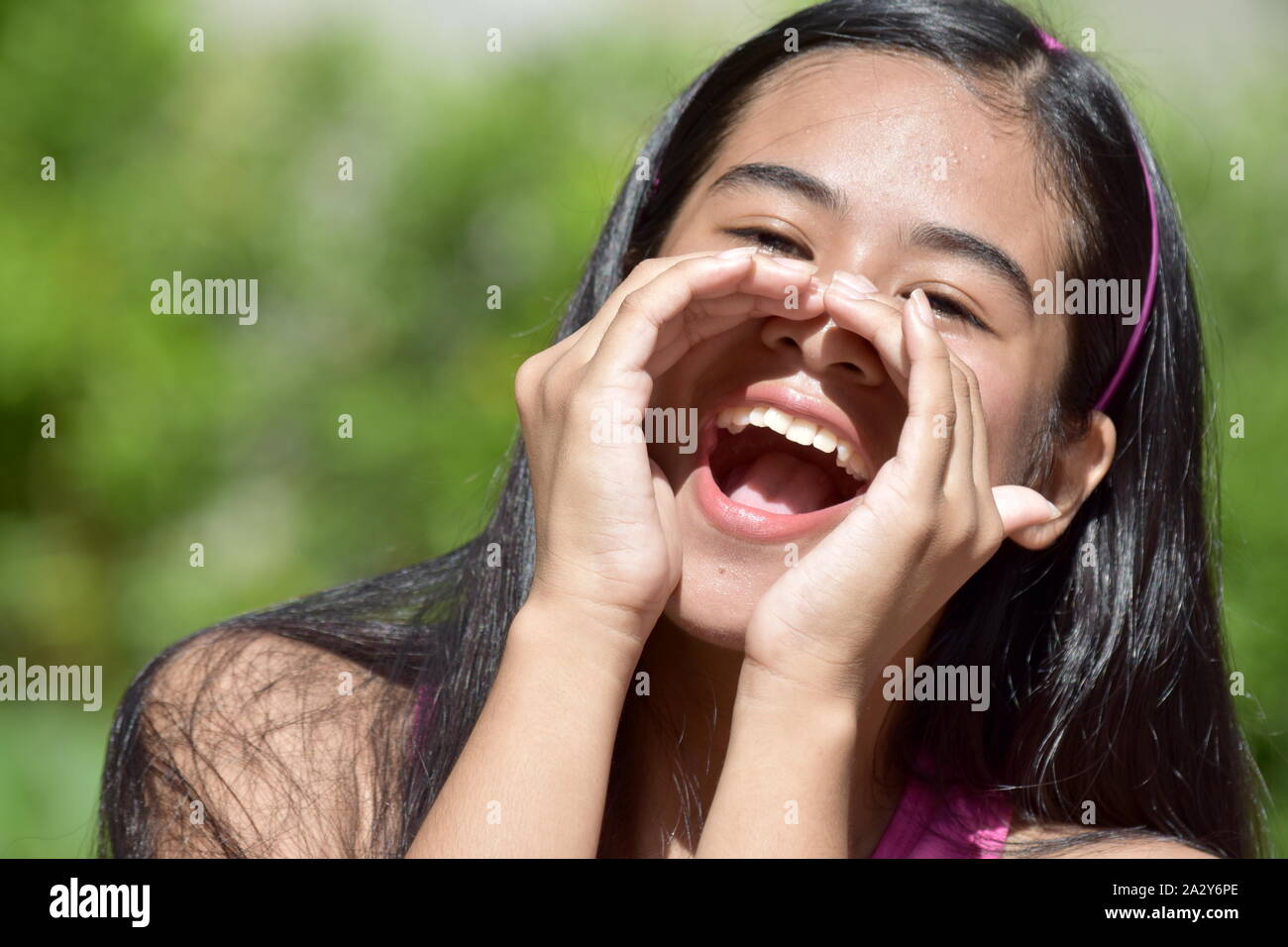 An A Beautiful Minority Female Shouting Stock Photo - Alamy