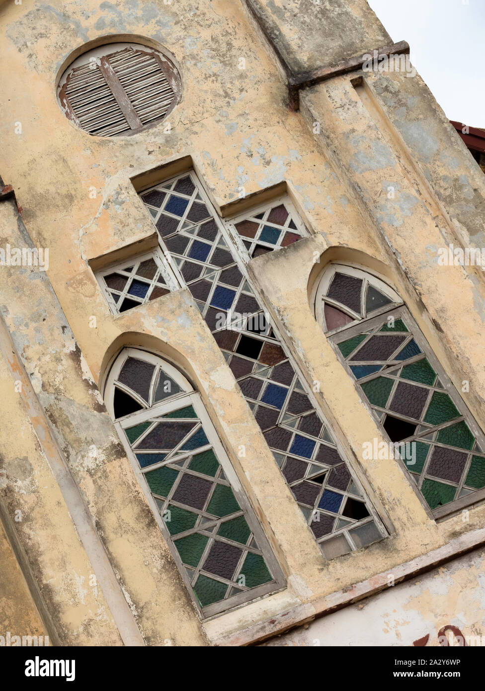 Stained glass window in a church with cross shape, Madagascar Stock ...