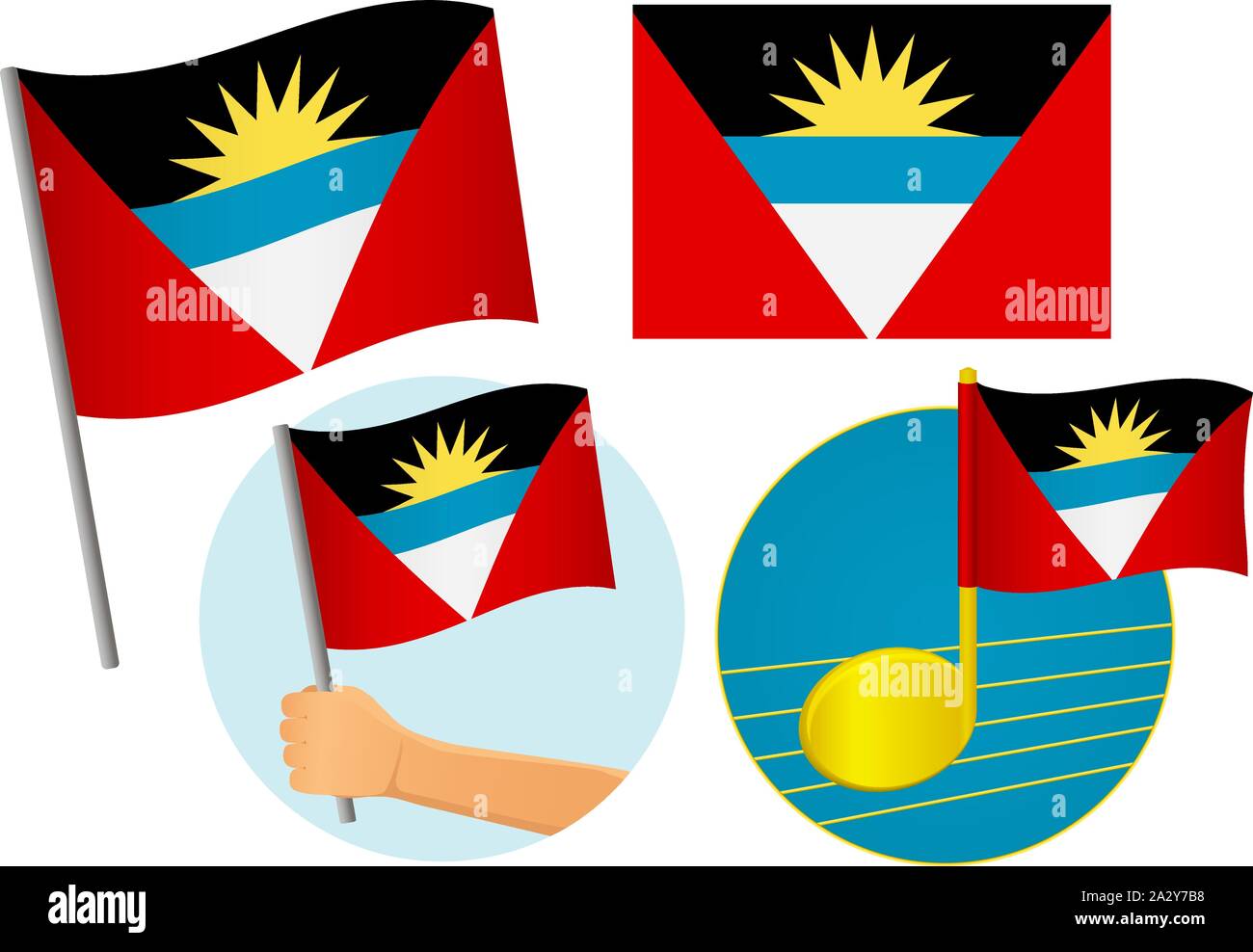 Antigua and Barbuda flag icon set. National flag of Antigua and Barbuda ...