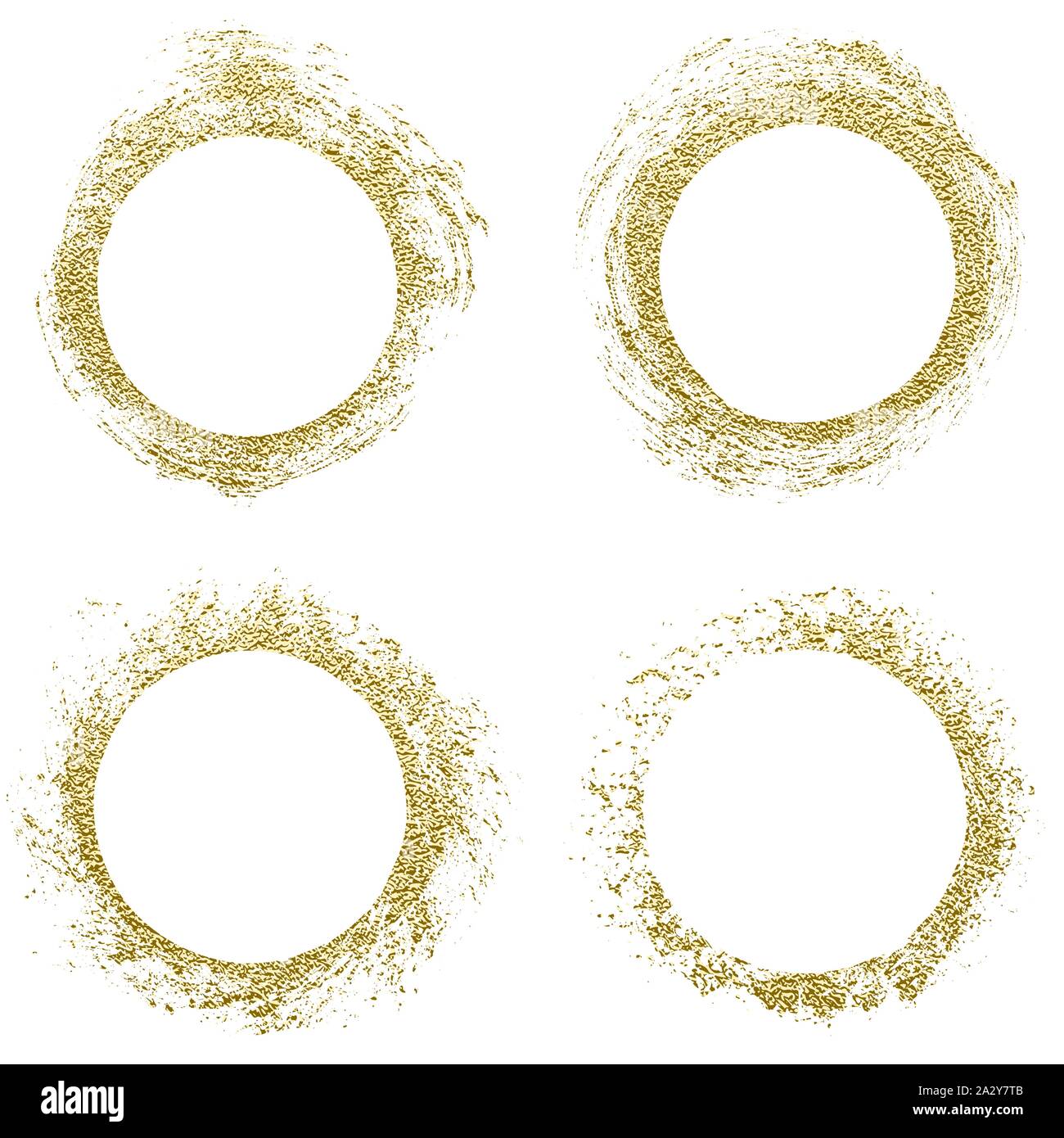 Round gold border frame. Abstract hand sketched shapes, design elements ...