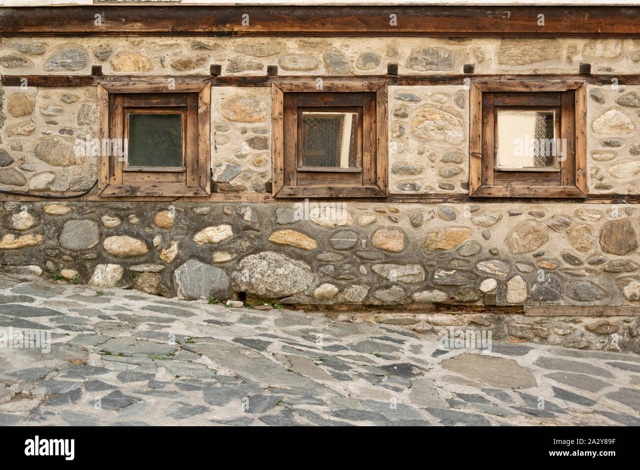 Part of traditional Bulgarian house, historic exterior of Ballkan ...
