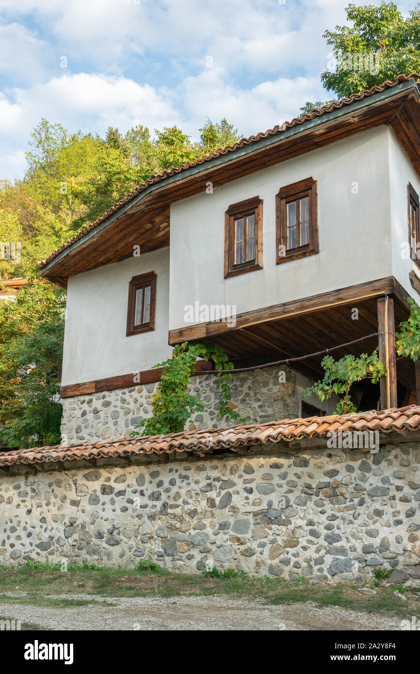 Traditional Bulgarian house, historic exterior of Ballkan construction ...