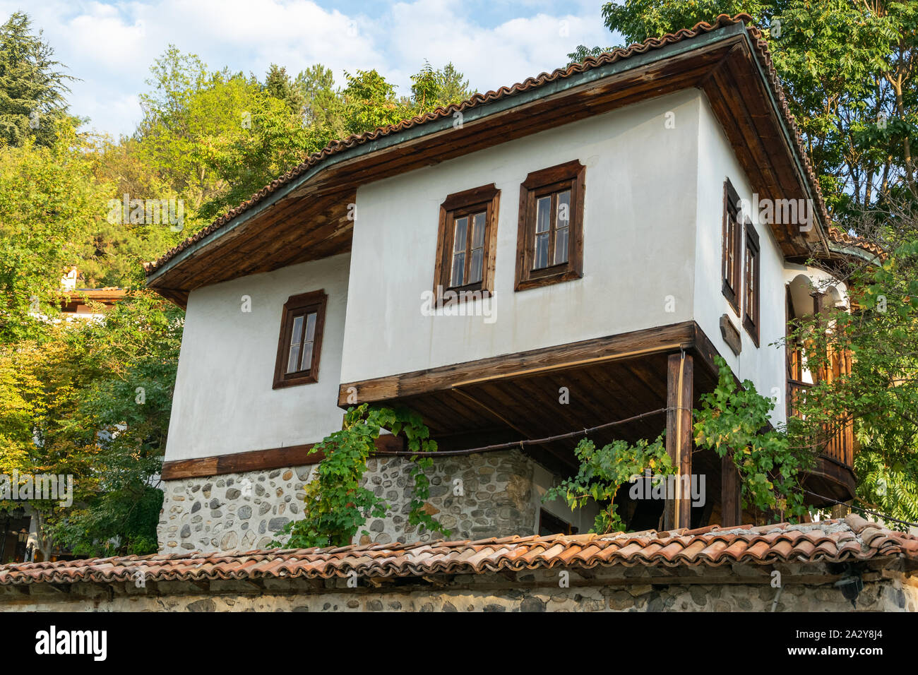 Traditional Bulgarian house, historic exterior of Ballkan construction ...