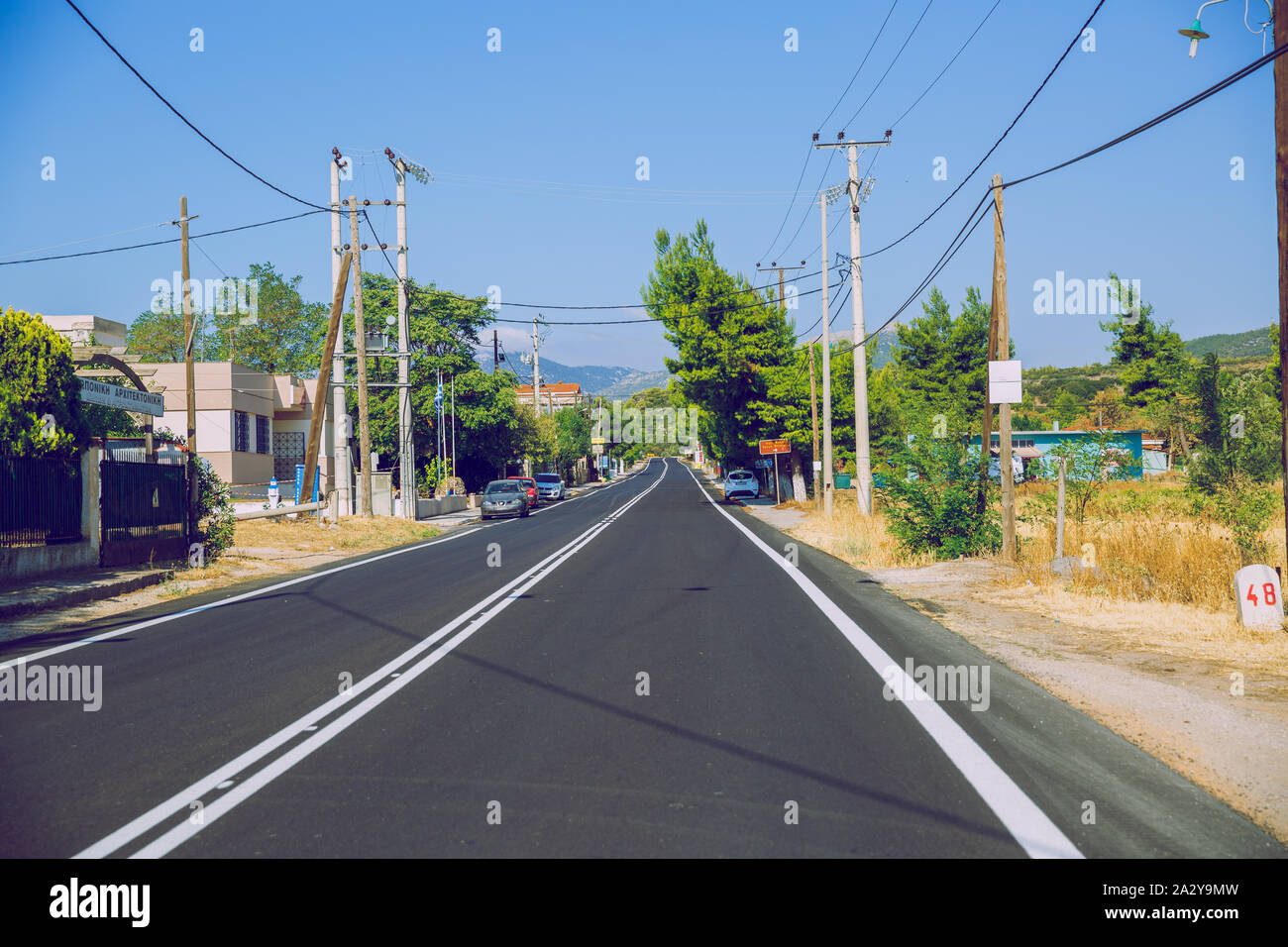 City Athens, Greek Republic. Way and houses, grass and trees. 12. Sep ...