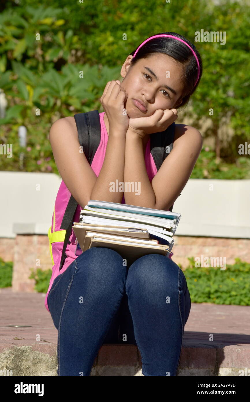 Girl Student And Confusion With Notebooks Stock Photo - Alamy