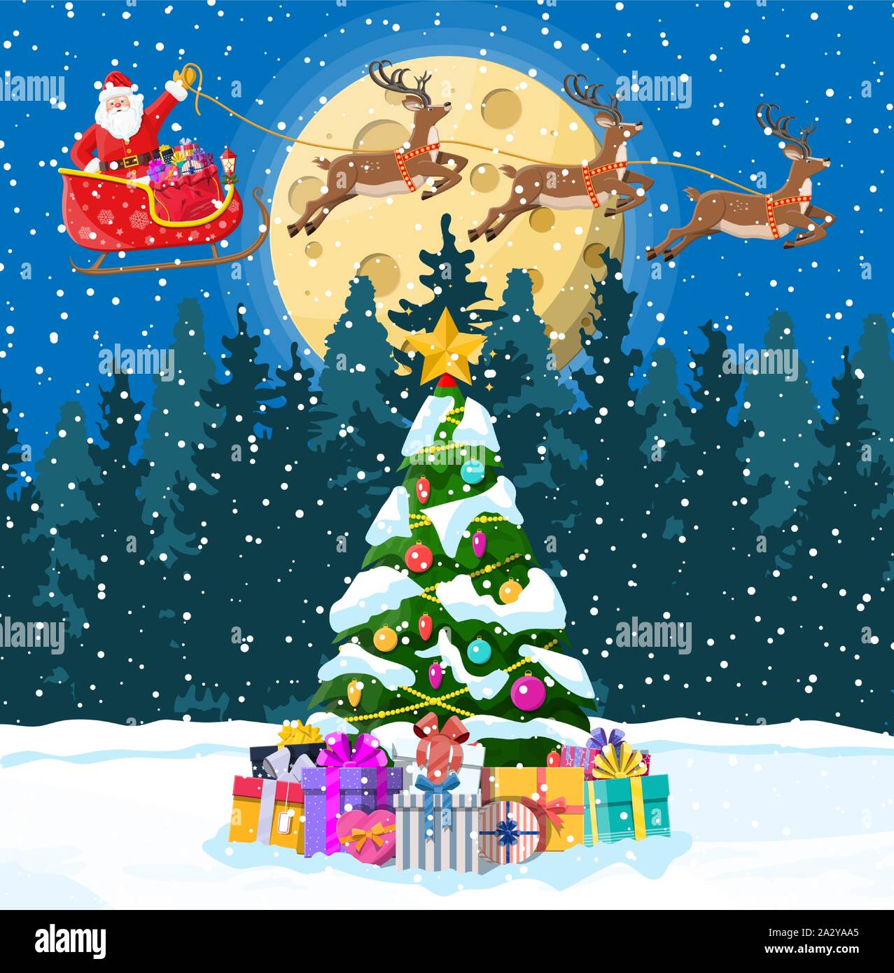 Christmas santa claus rides reindeer sleigh Stock Vector Image & Art ...