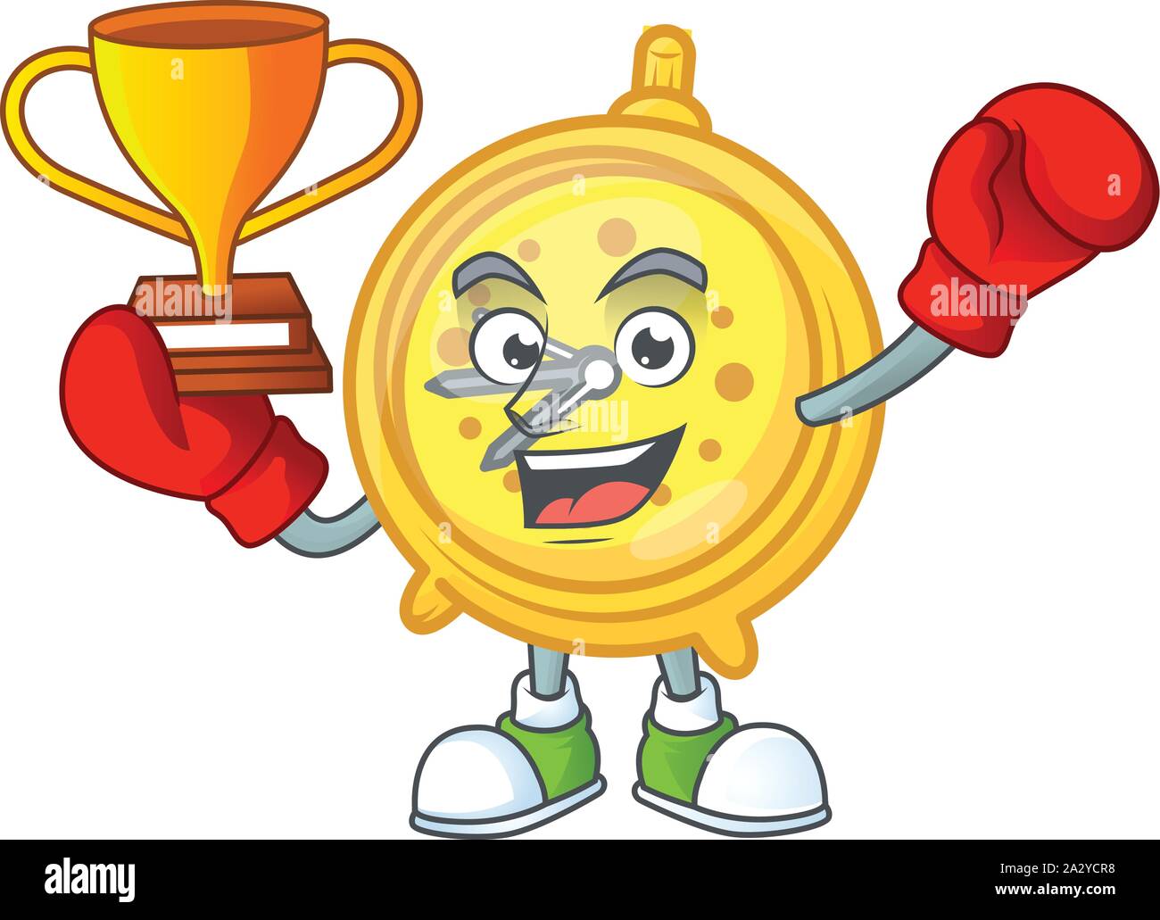 Boxing winner alarm clock character on white background Stock Vector ...