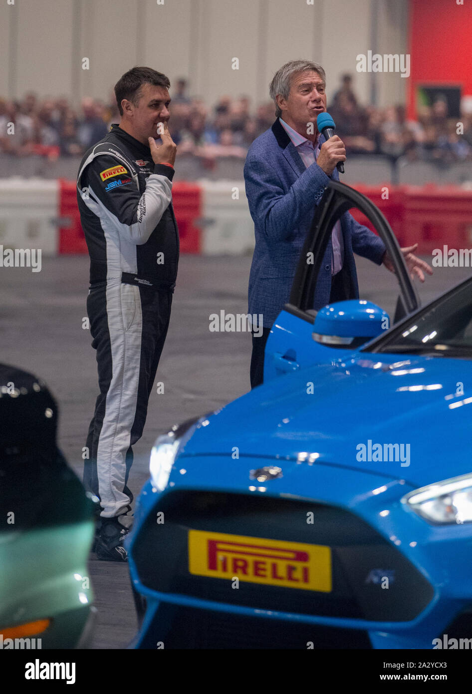 Paul Swift stunt driver, MC'd by Tiff Needell at London Motor Show May ...