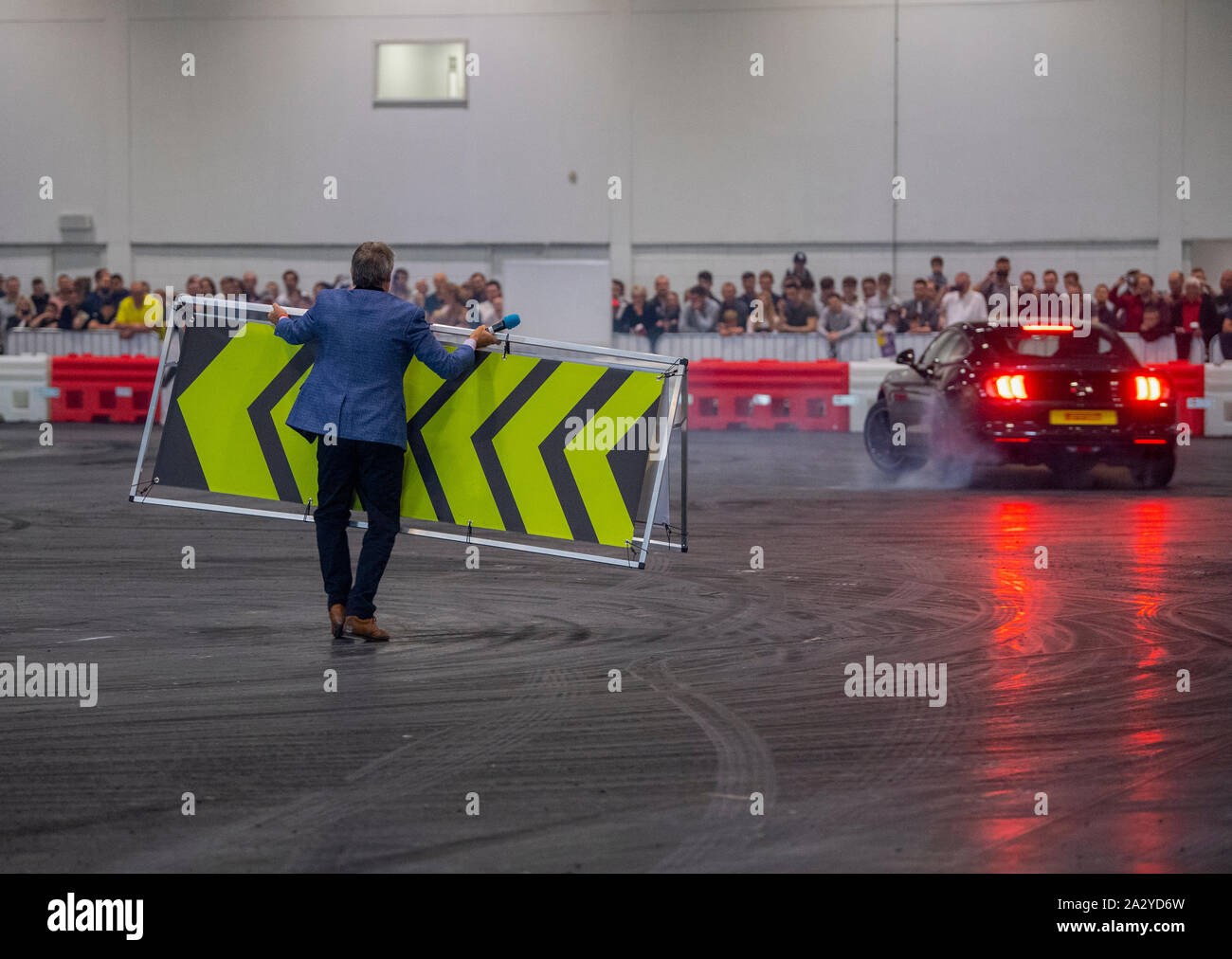 Paul Swift stunt driver, MC'd by Tiff Needell at London Motor Show May ...