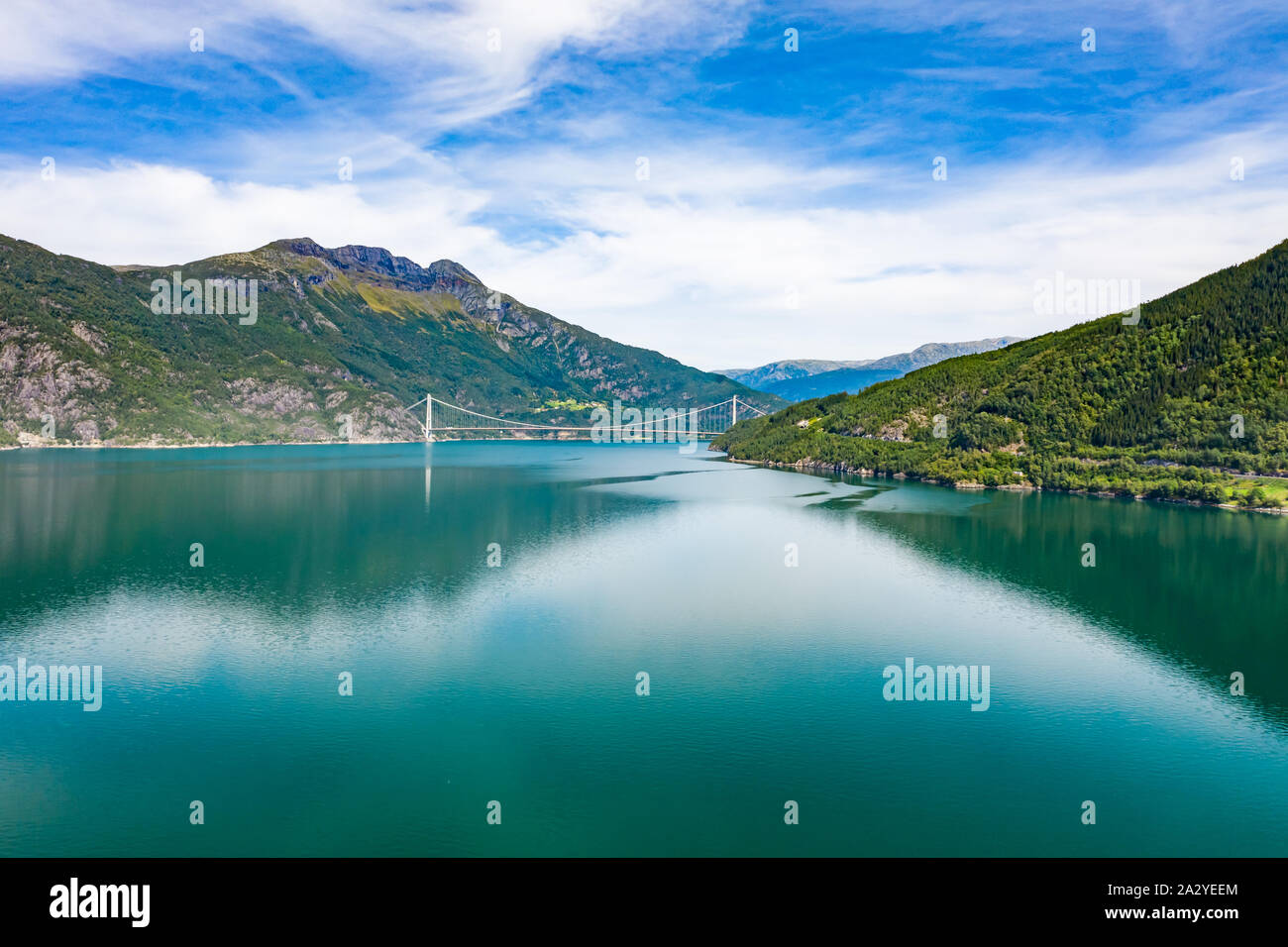 The Hardanger Bridge is a suspension bridge across the Eidfjorden ...