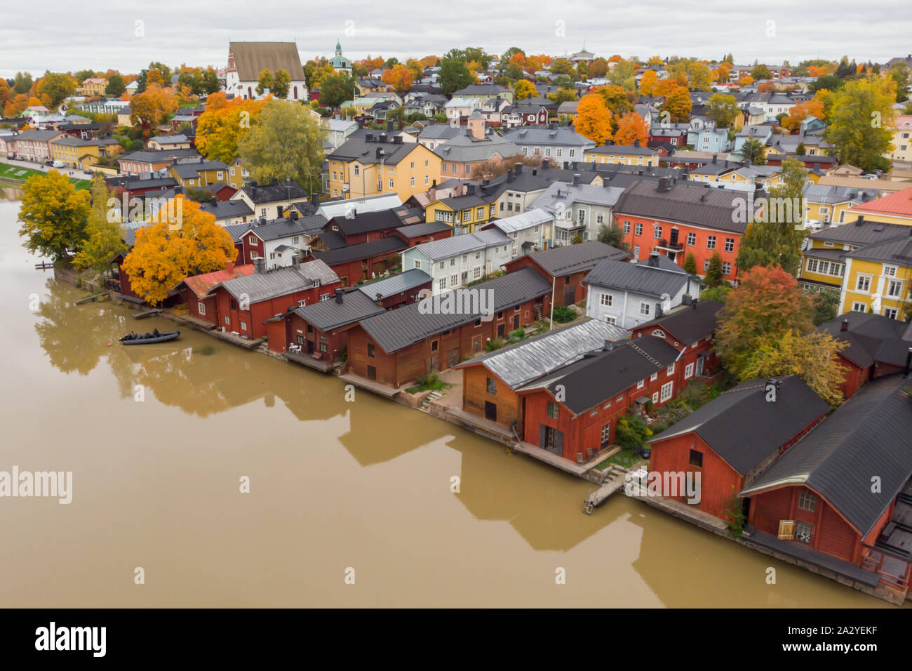 Aerial autumn view of Old town of Porvoo, Finland. Beautiful city ...