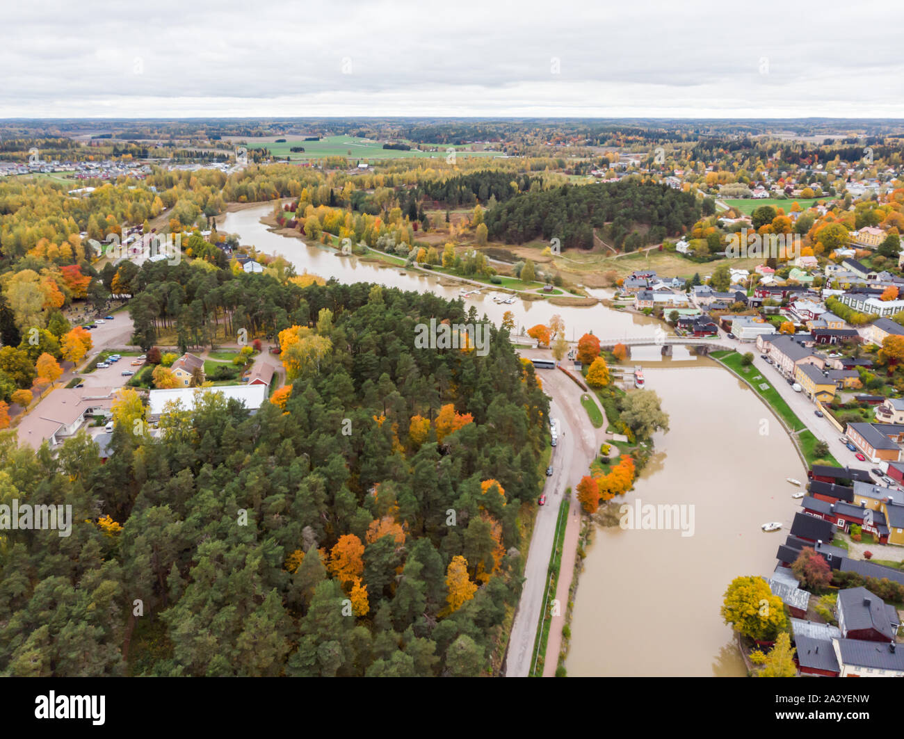 Aerial autumn view of Old town of Porvoo, Finland. Beautiful city ...