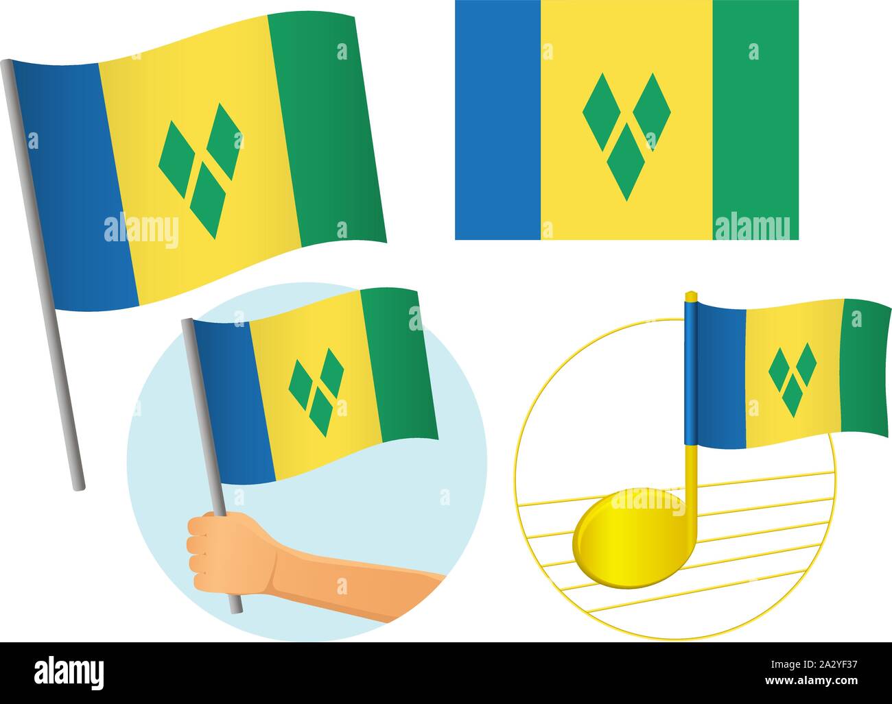 Saint Vincent and the Grenadines flag icon set. National flag of Saint ...