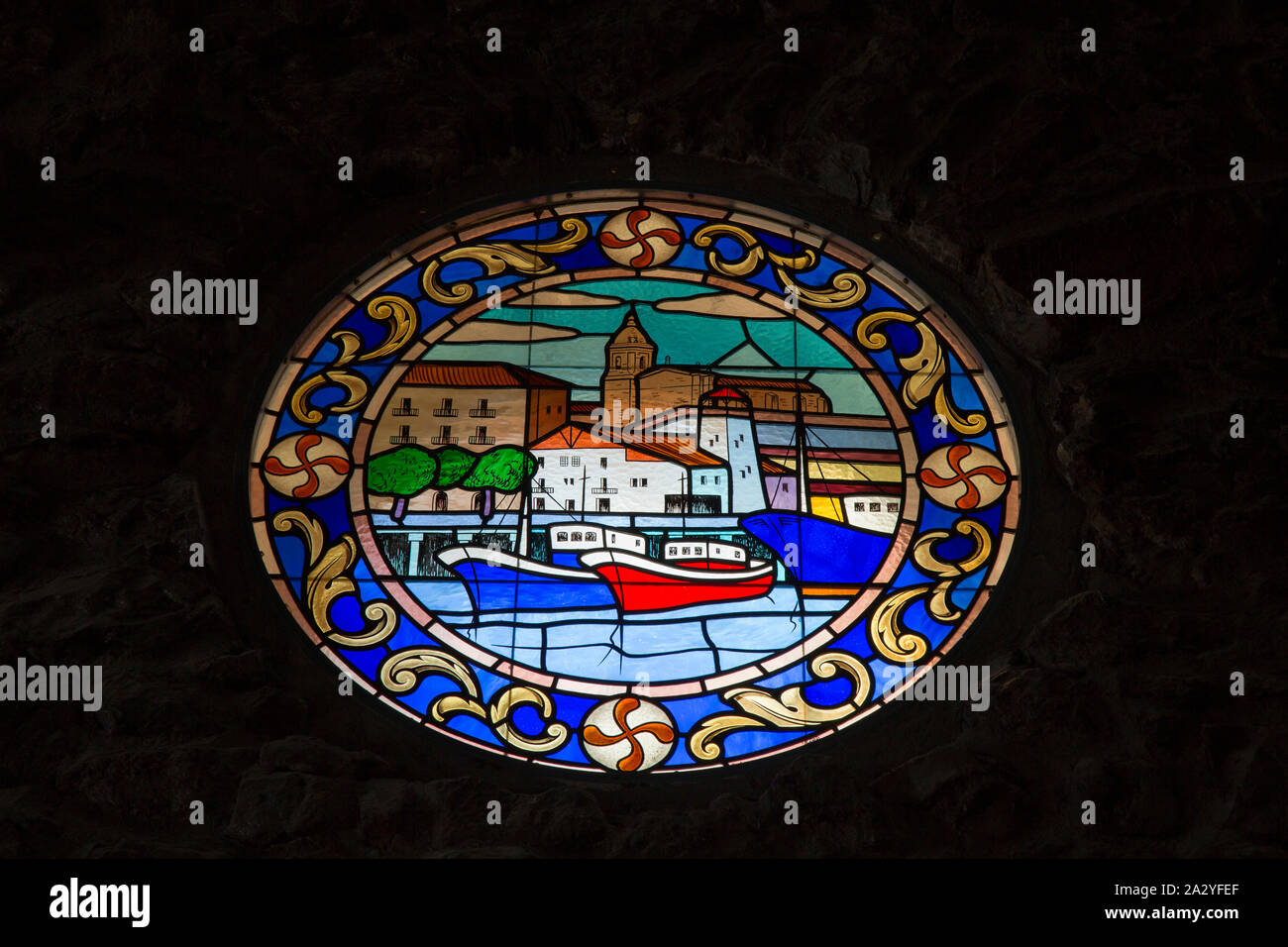 Stained Glass Window, San Juan de Gaztelugatxe Chapel, Basque Country ...