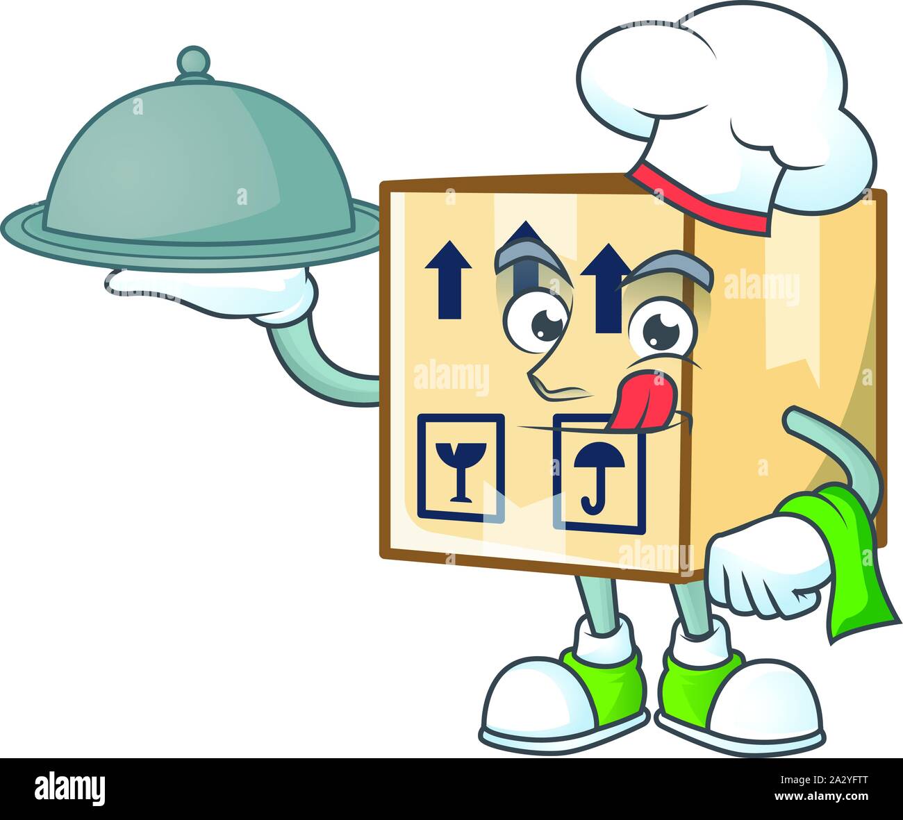 Chef with food cardboard close mascot on white background Stock Vector ...