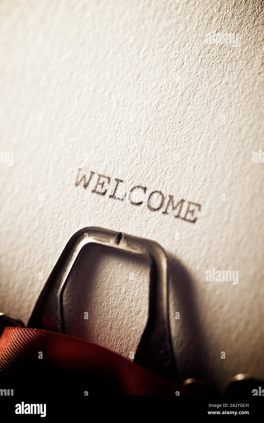 The word, Welcome, written with a typewriter Stock Photo - Alamy