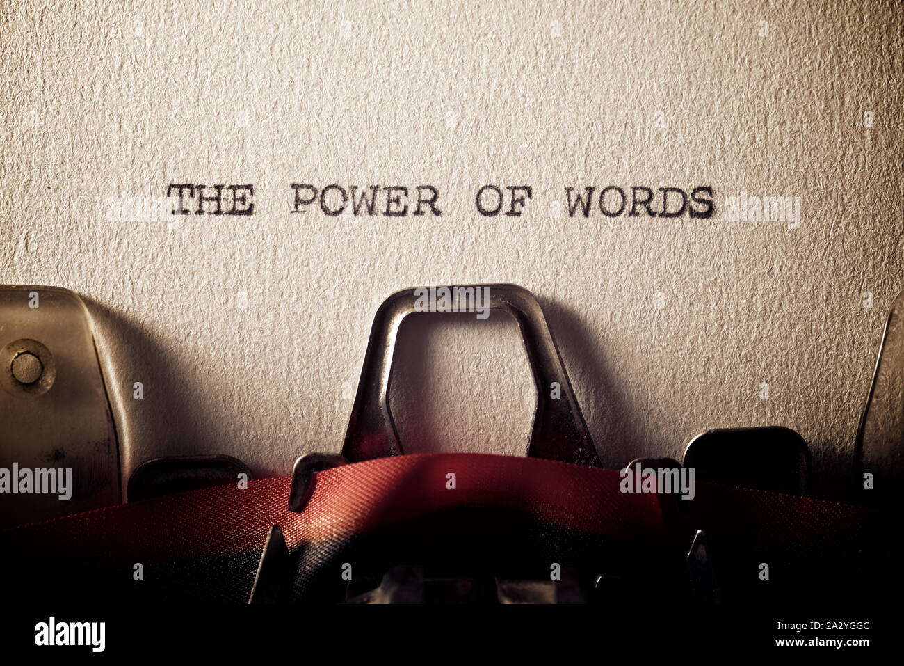 The sentence, The power of words, written with a typewriter Stock Photo ...