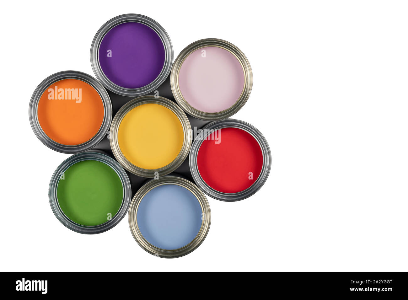 Various paint tin colors on a white background with copy space ...