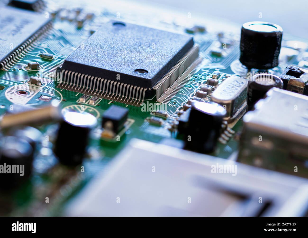 Electronic circuit board close up with processor. Small depth of field ...