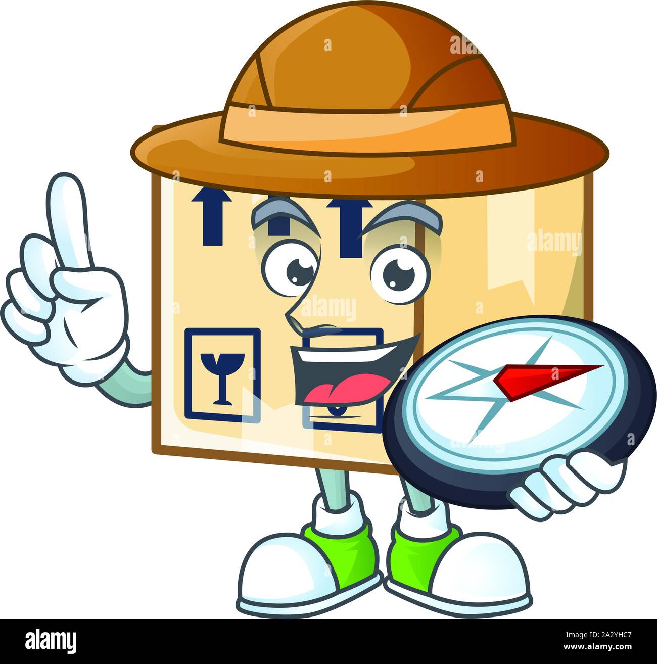 Explorer cardboard close mascot on white background Stock Vector Image ...