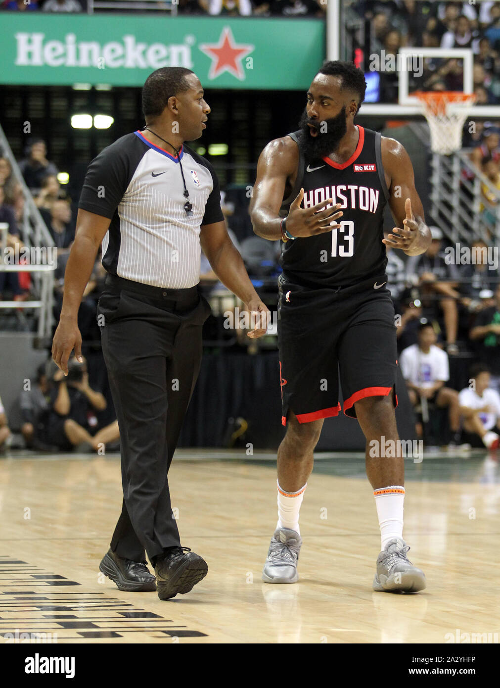October 3, 2019 - Houston Rockets guard James Harden #13 argues a call ...
