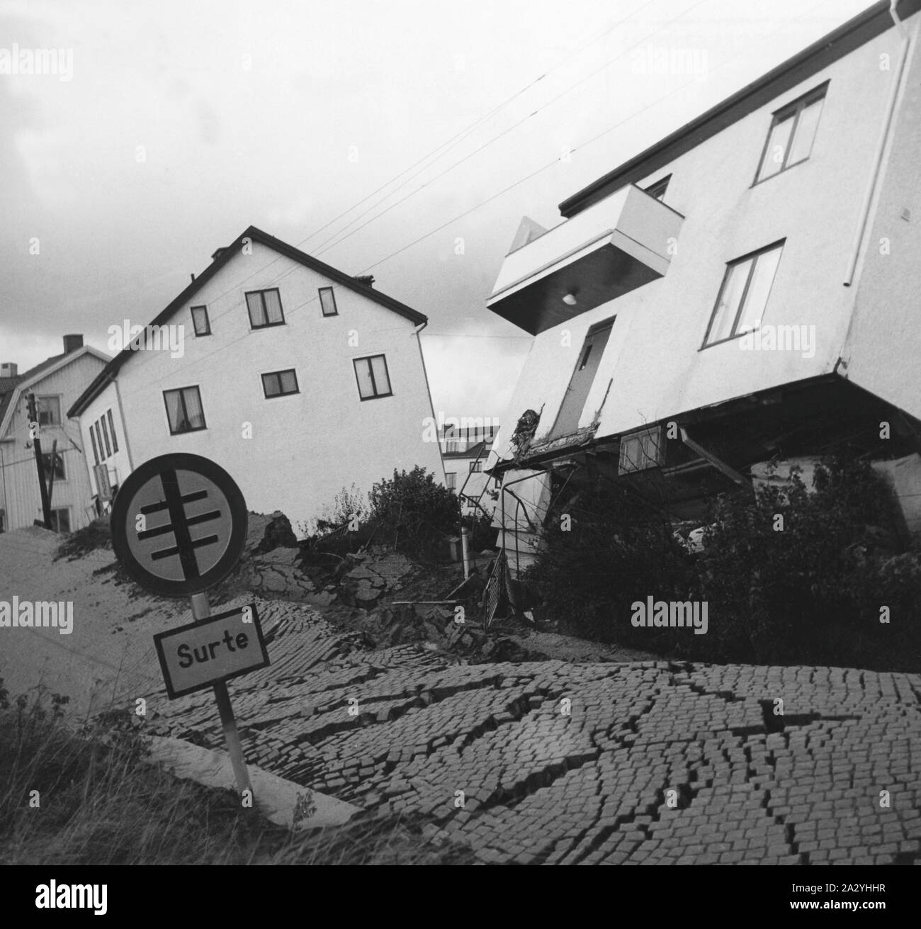 Natural disaster in the 1950s. The small community Surte outside ...