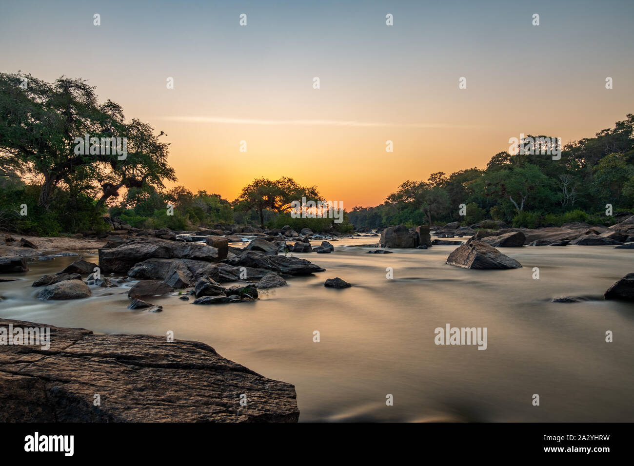 Sunset ultra long exposure in Malawi river Stock Photo - Alamy