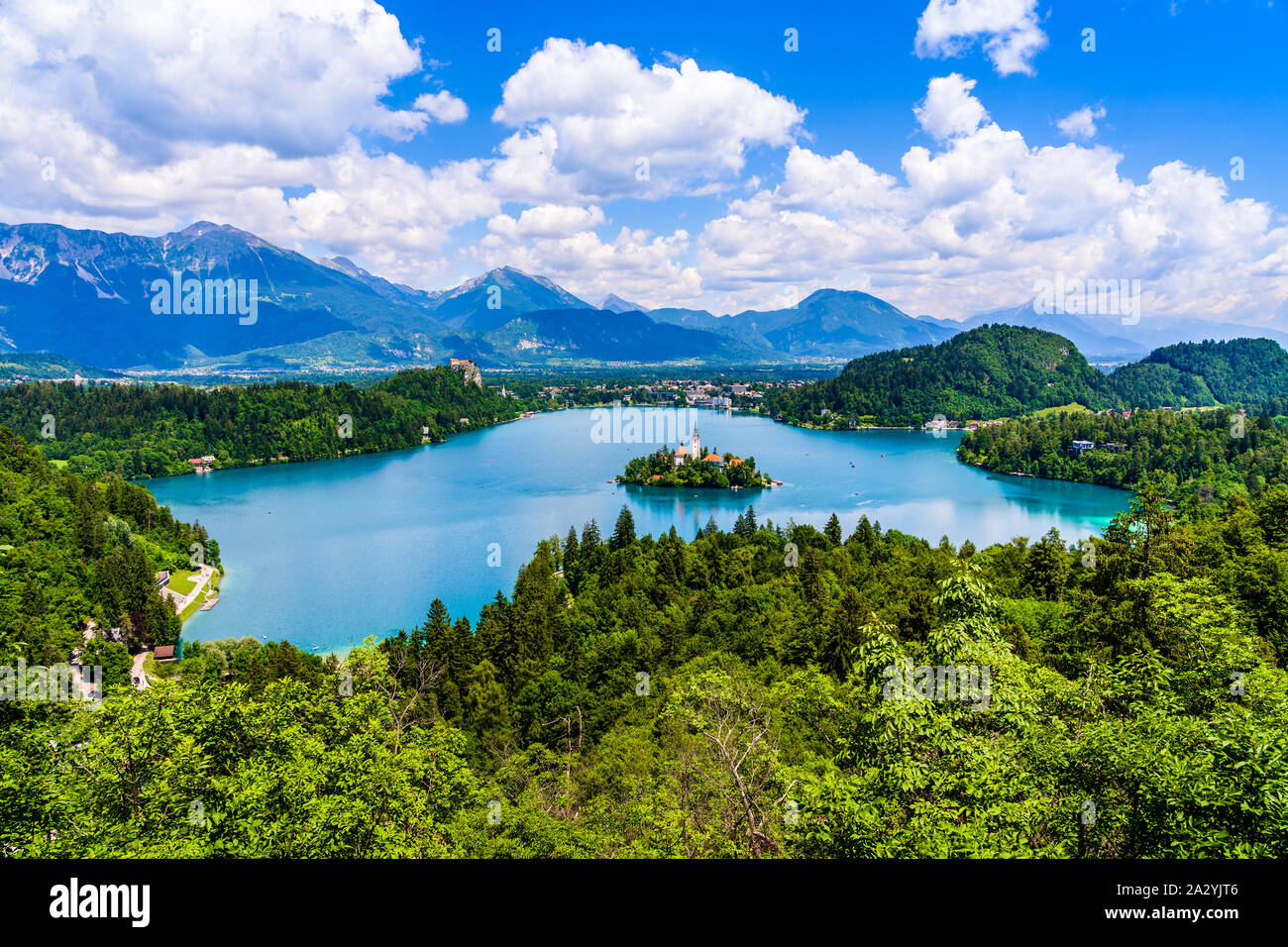 Bled, Slovenia: Beautiful iconic landscape of Lake Bled and the church ...