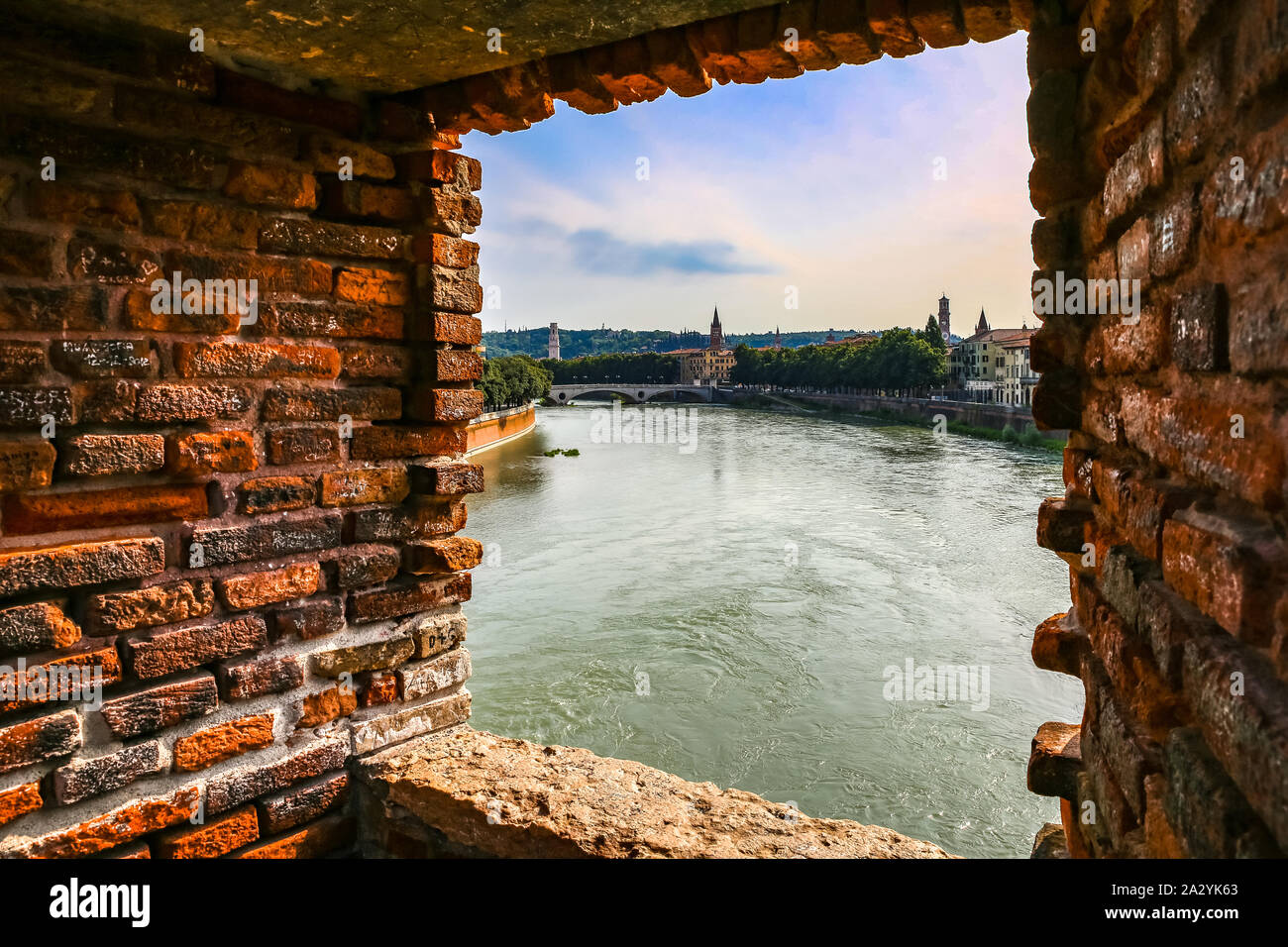Italy: view of the Adige river from the Castelvecchio bridge Stock ...
