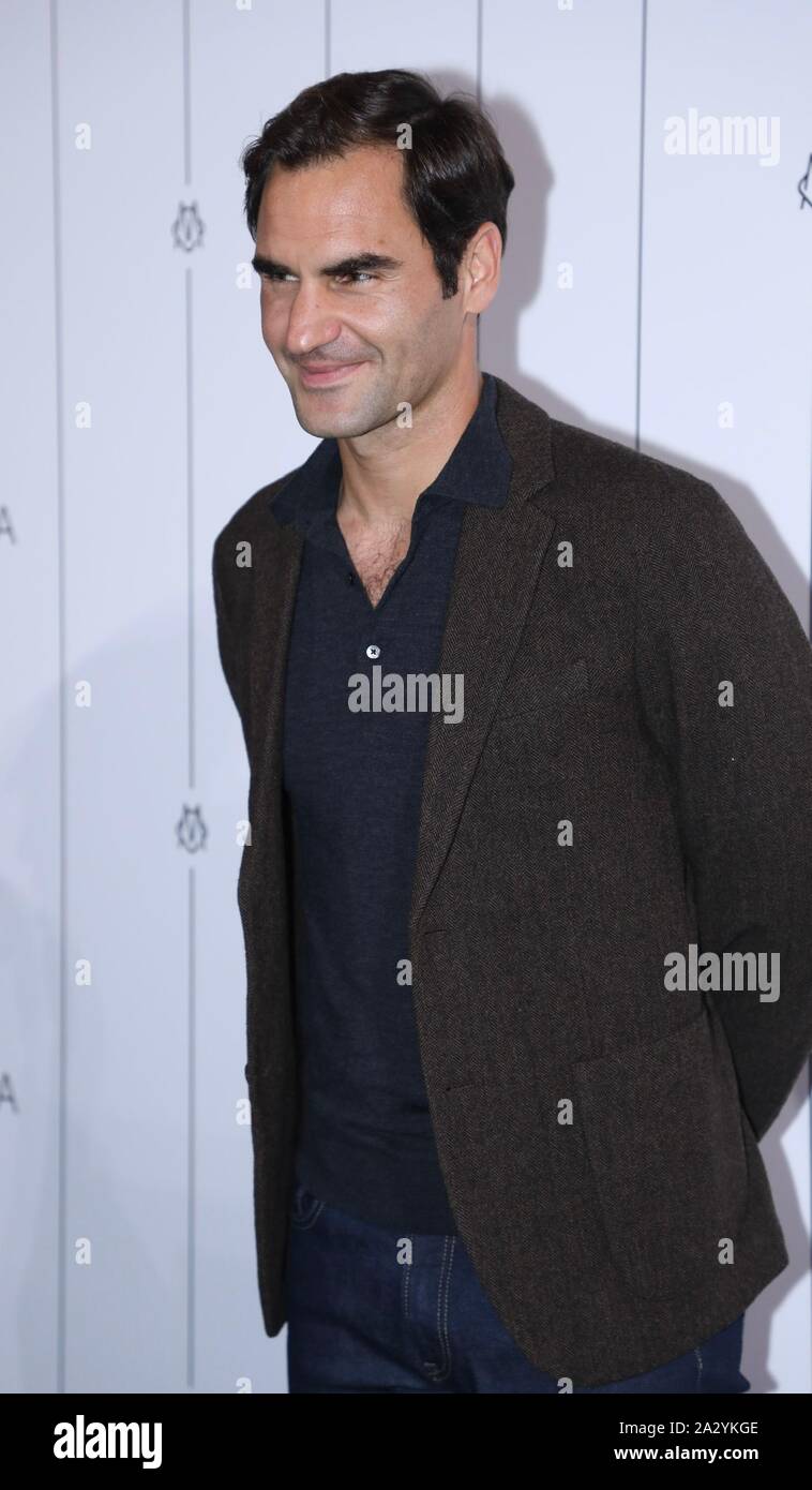 Swiss professional tennis player Roger Federer smiles at a promotional ...