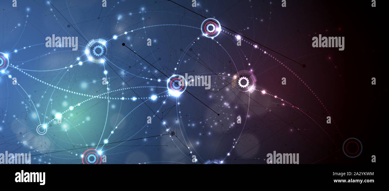 Neural network concept. Connected cells with links. High technology process. Abstract futuristic ...