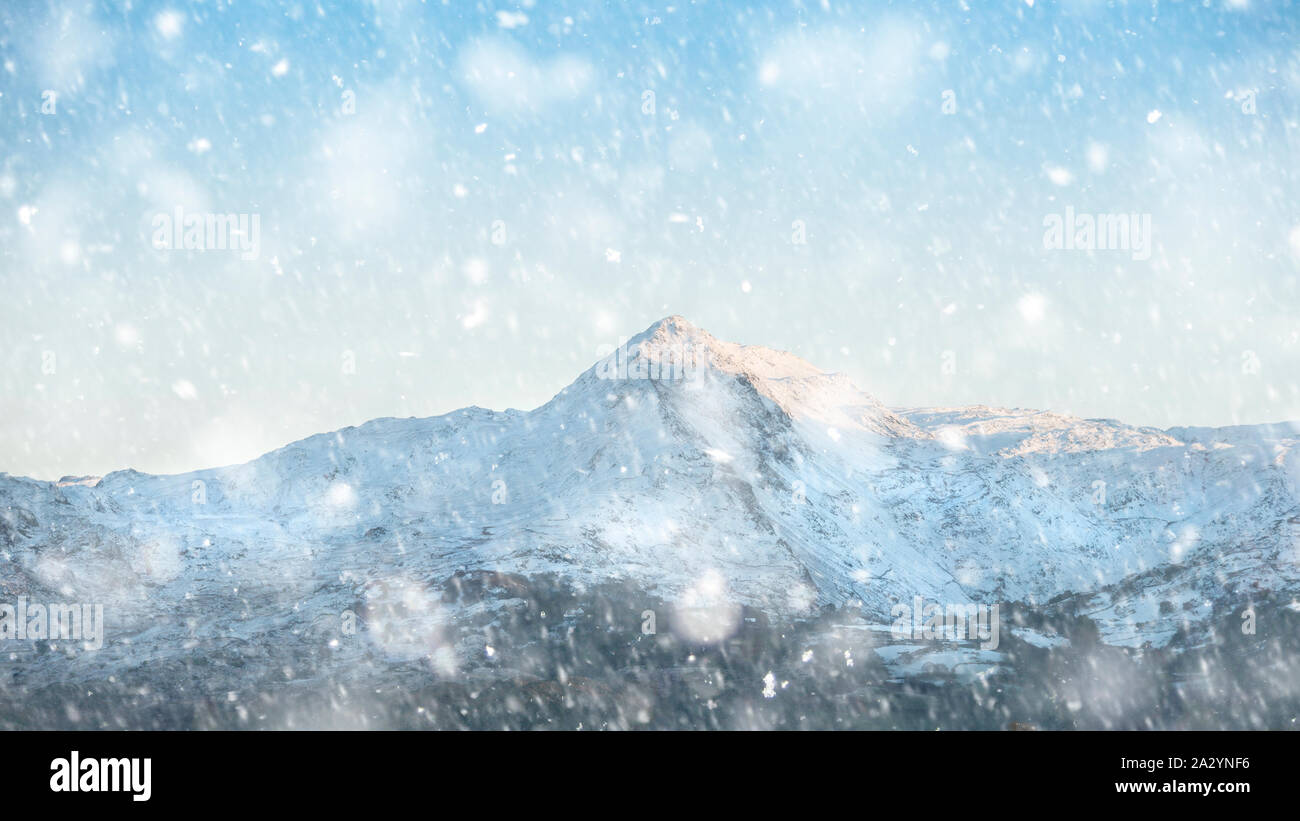 Beautiful Winter landscape image of Mount Snowdon and other peaks in ...