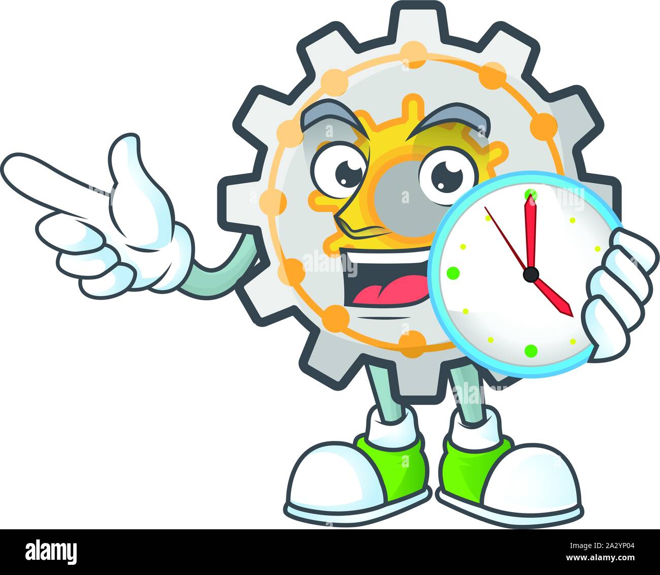 With clock gear machine cartoon character with mascot Stock Vector ...