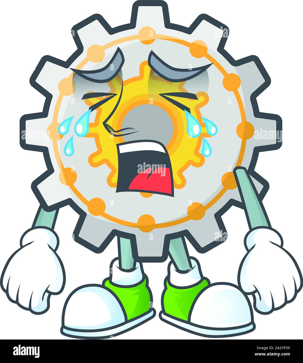 Crying gear shape circle with cartoon character Stock Vector Image ...