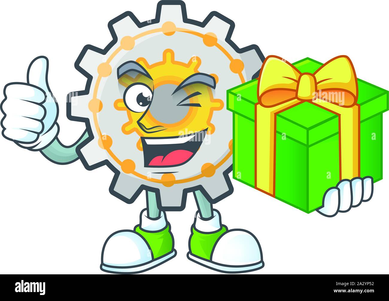 With gift gear shape circle with cartoon character Stock Vector Image ...