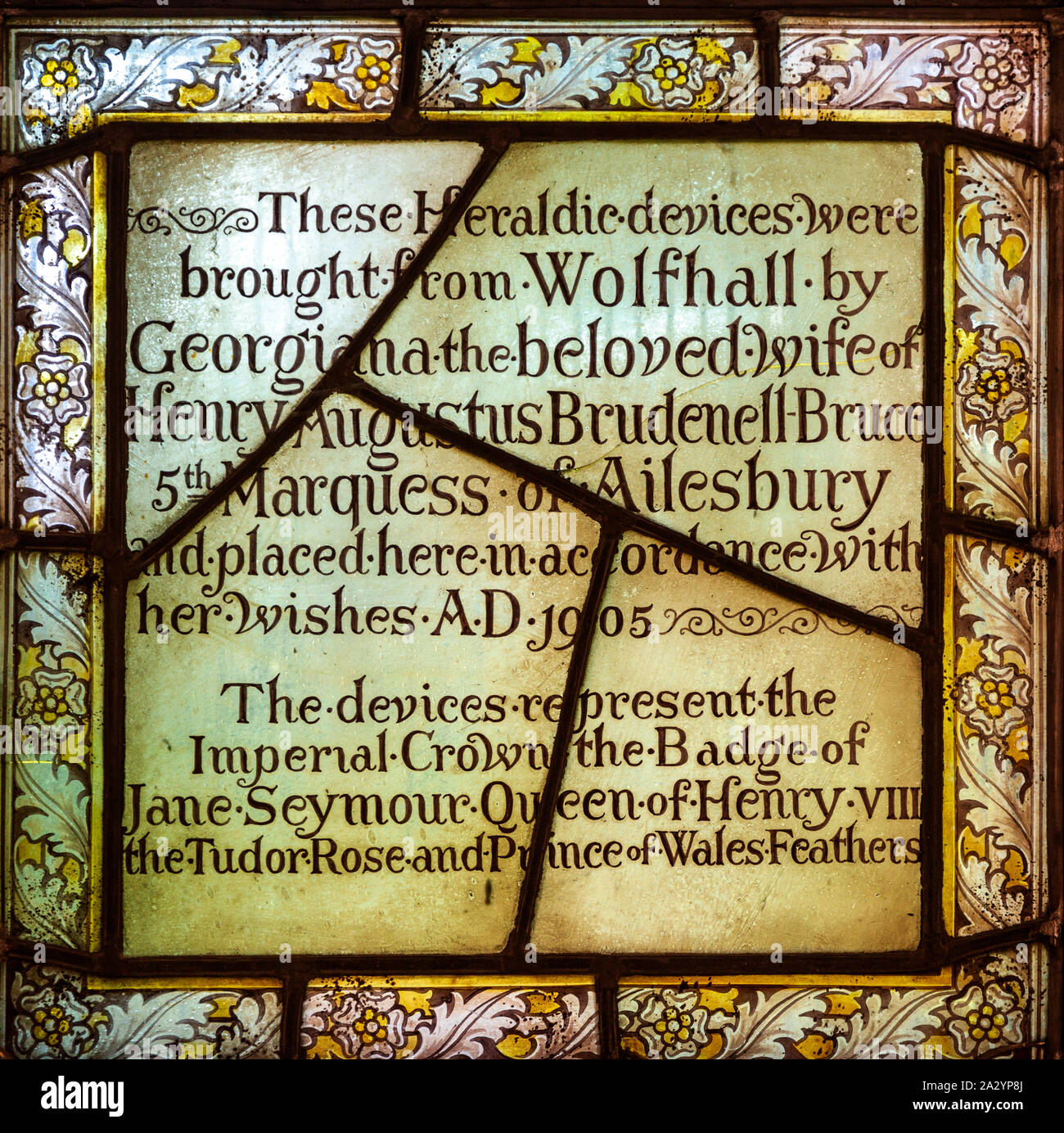 Tudor 16th century stained glass window Great Bedwyn church, Wiltshire ...