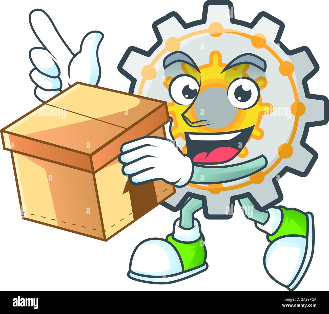 With box gear machine cartoon character with mascot Stock Vector Image ...
